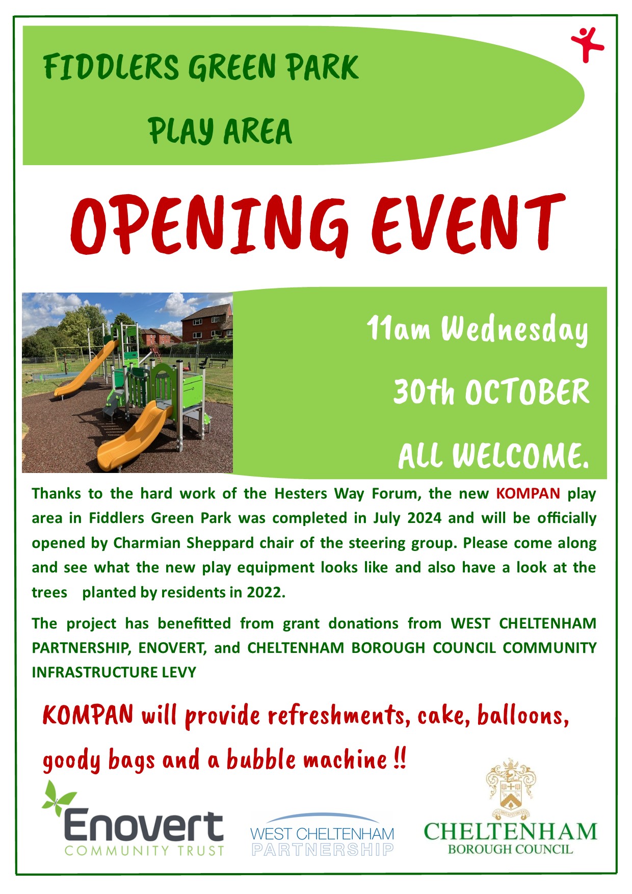 Fiddlers Green Play Area Opening Event – WEST CHELTENHAM PARTNERSHIP